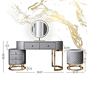 FUKAYI Dresser Table Women Vanity Makeup Table Set Makeup with 5 Drawers Dressing Table with Lighted Mirror and Chair Vanity Benches Desk for Her, Grey