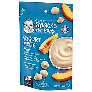 Gerber Snacks for Baby Yogurt Melts, Peach, Freeze-Dried Yogurt Snack Made with Real Yogurt & Fruit, Baby Snack for Crawlers, 1.0-Ounce Pouch (Pack of 3)