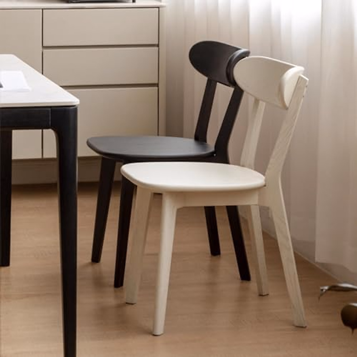 Grewood 100% Solid Oak Wood Dining Chairs,Mid Century Modern Dining Chairs with Rounded Backrest,Kitchen,Dining Room Chairs Set of 1/2/4 (1, White Color)