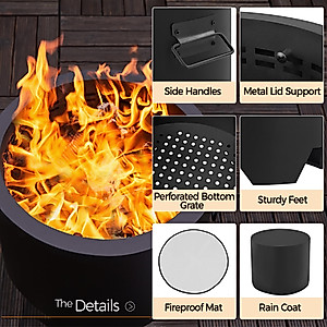 Yaheetech Fire Pit 23.5in Smokeless Fire Pit Tabletop with Stand Outdoor Wood Burning Firepit Set for Outside Camping with Silicone Mat & Fire Poker & Rain Cover & Lid & Log Grate