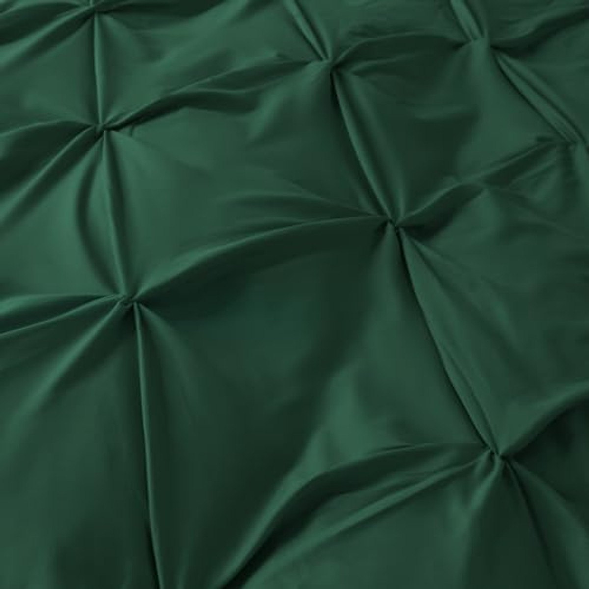 Litanika Dark Emerald Green Queen Pinch Pleat Duvet Cover, 3 Pieces Pintuck Cover Soft Microfiber Bedding Set with Zipper Closure & Corner Ties(90x90Inch-1 Duvet Cover, 2 Pillowcases)