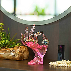 HOMEGOAL Ring Holder, Pink Room Decor, Hand Jewelry Display Holder, Danish Pastel Room Decor, Preppy Decor, Mannequin Hand, Polyresin, 7 Inch (Pink)