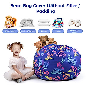 KABOER Bean Bag Cover for Kids,200L Stuffed Animal Storage Bean Bag Chair Cover |Stuffable Zipper Beanbag for Organizing Children Soft Plush Toys (32x29inch)